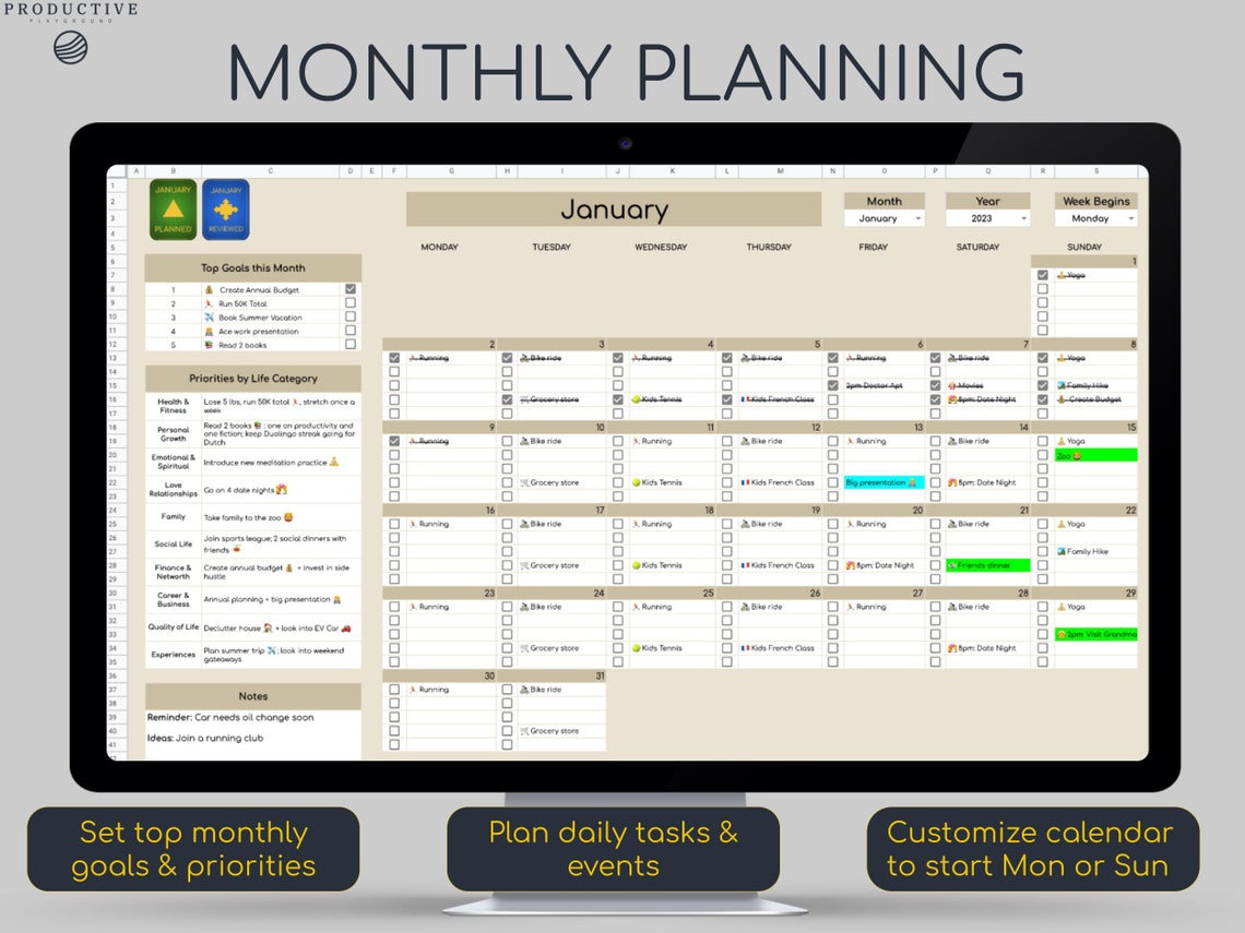 Monthly Calendar Gamified | Google Sheets | Monthly Digital Planner ...