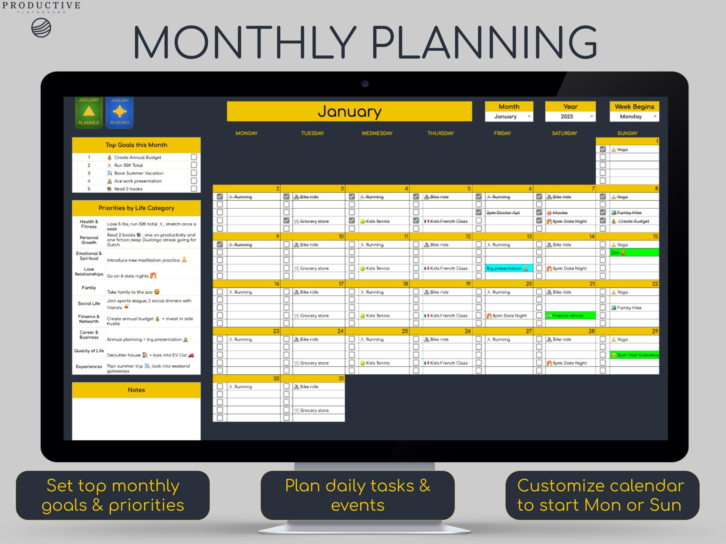 Monthly Calendar Gamified | Google Sheets | Monthly Digital Planner ...