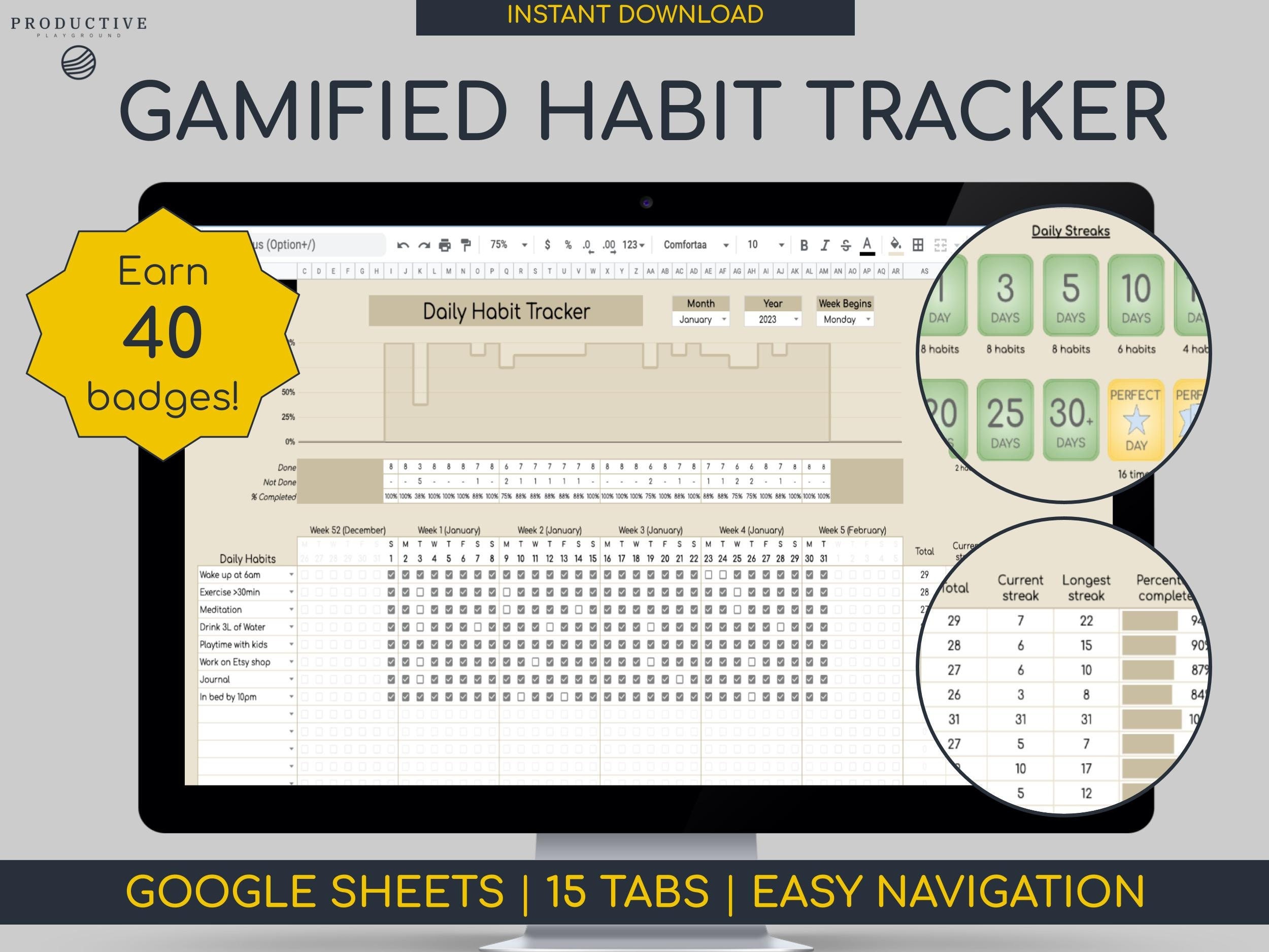 Gamified Habit Tracker | Google Sheets | Daily, Weekly, Monthly Habits ...