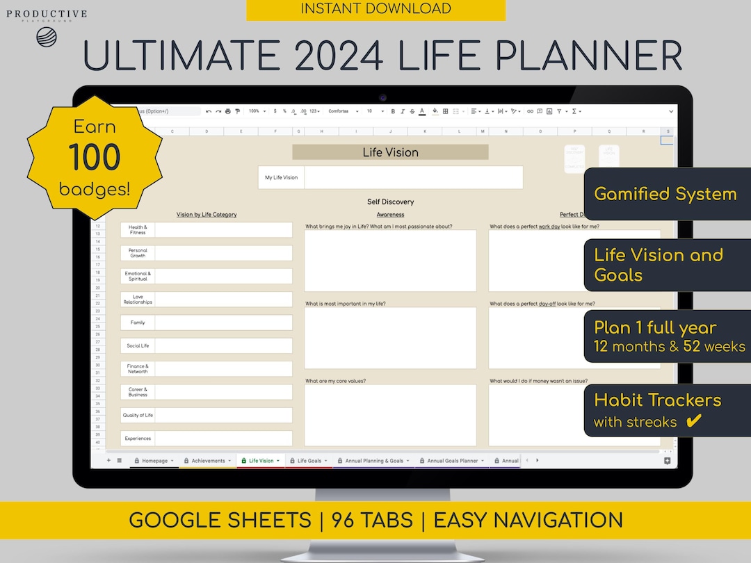 Ultimate Life Planner | Gamified | 2024 Annual, Monthly, Weekly, Daily Planning | Habit Tracker ...
