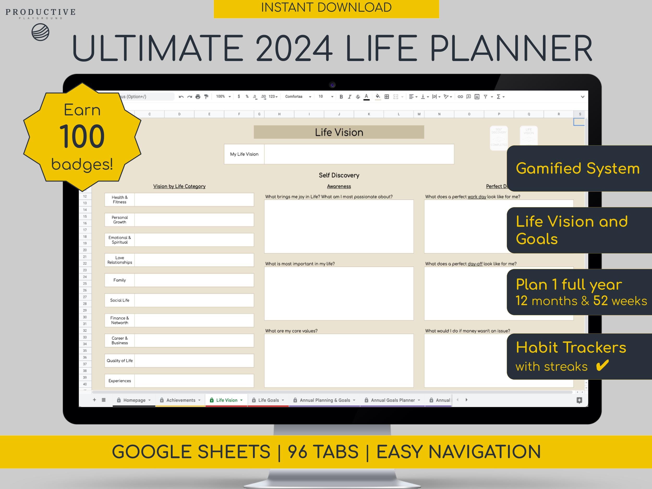 Ultimate Life Planner | Gamified | 2024 Annual, Monthly, Weekly, Daily ...