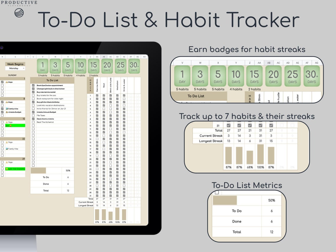 Monthly Calendar Gamified | Google Sheets | Monthly Digital Planner ...