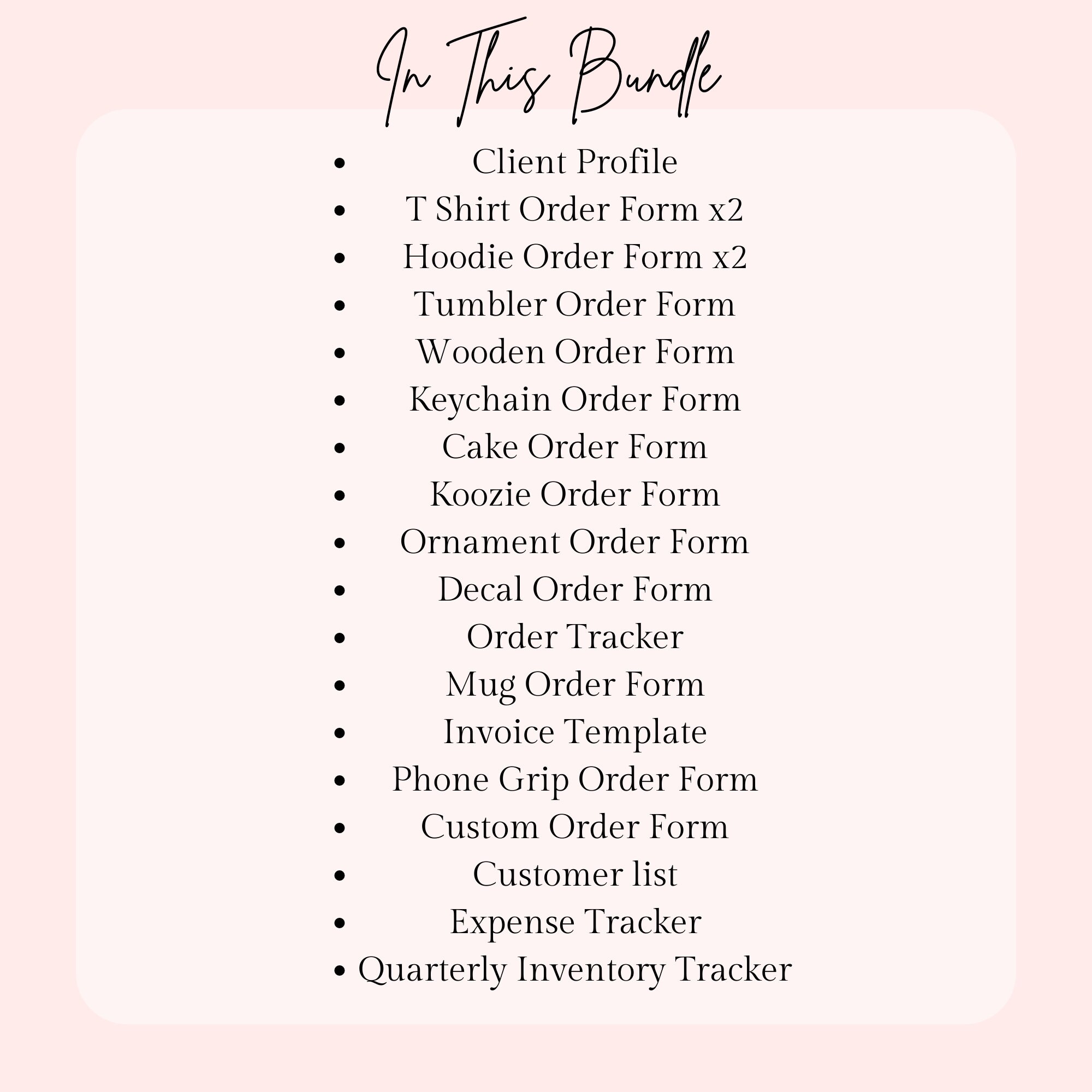 Editable Order Forms Bundle Invoice, Tshirts, Hoodie, Cakes, Tumbler ...