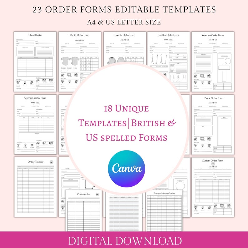 Editable Order Forms Bundle Invoice, Tshirts, Hoodie, Cakes, Tumbler ...