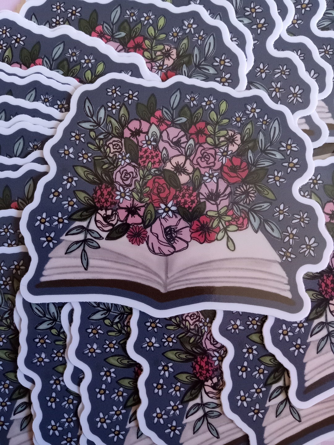 Book Sticker, Book Decal, Floral Book Decal, Floral Book Sticker, Book ...