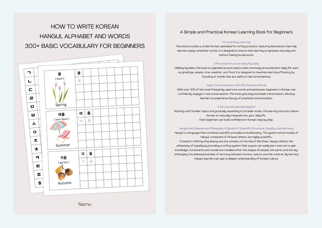 How to Write Korean Hangul Alphabet and Words 300+ Basic Vocabulary for ...