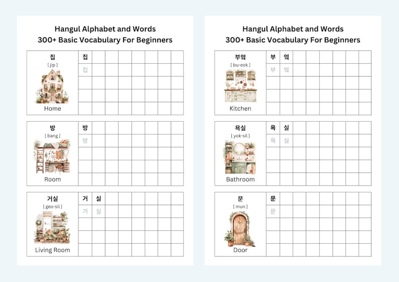 How to Write Korean Hangul Alphabet and Words 300+ Basic Vocabulary for ...