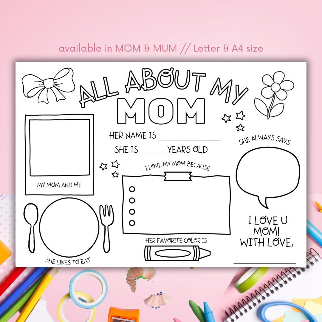 Mother's Day Printable, All About My Mom, Mothers Day Gift, Card for ...