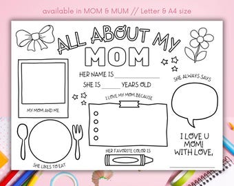 Mother's Day Printable, All About My Mom, Mothers Day Gift, Activity ...