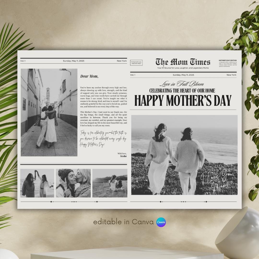 Editable Mother's Day Newspaper Template, Personalized Mother's Day ...