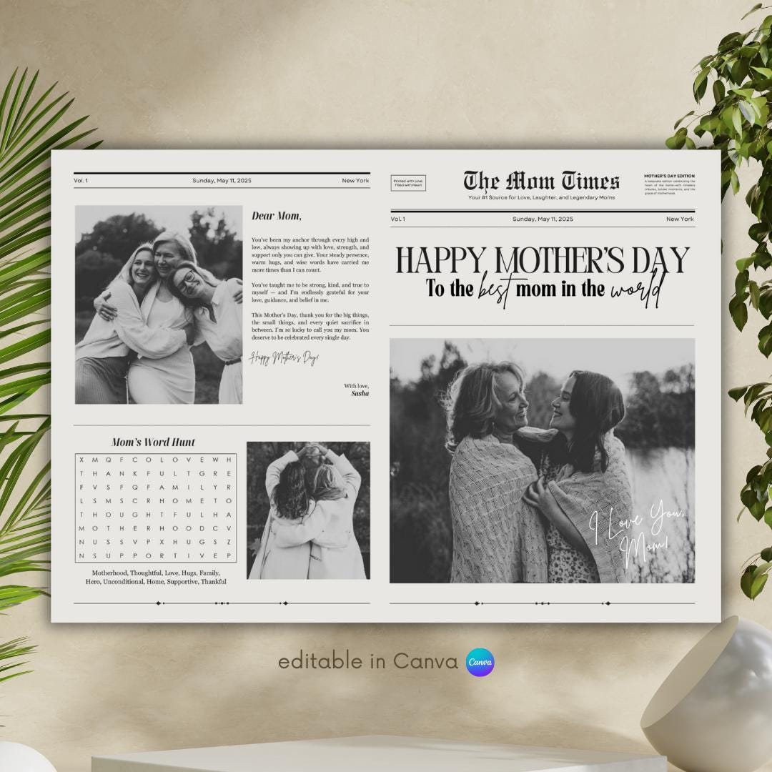 Editable Mother's Day Newspaper Template, Personalized Mother's Day ...