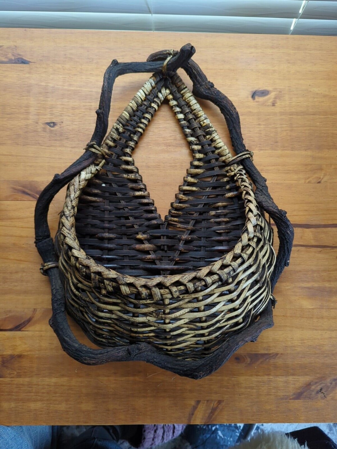 RARE Vintage Folk Primitive Art Rustic Wall Basket Burnt Branch Twisted ...