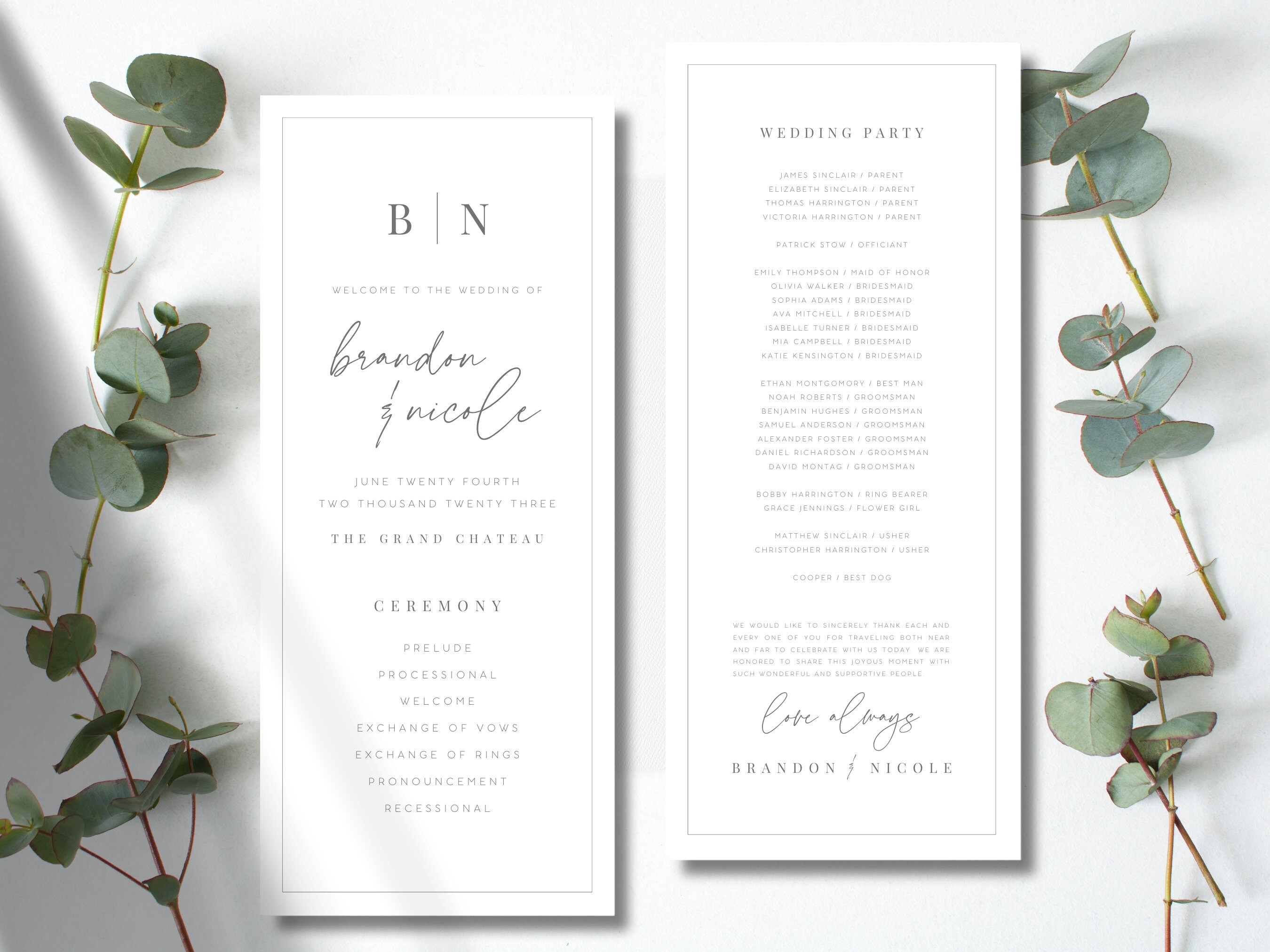 Modern Wedding Program Template, Wedding Ceremony Program, Canva ...