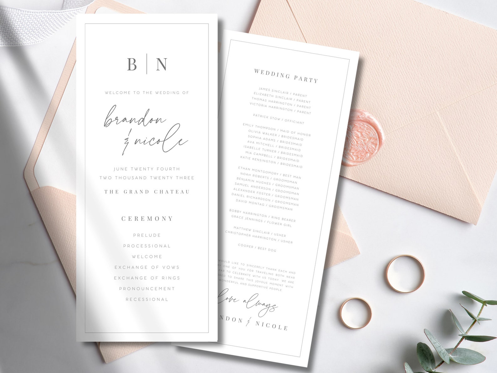 Modern Wedding Program Template, Wedding Ceremony Program, Canva ...