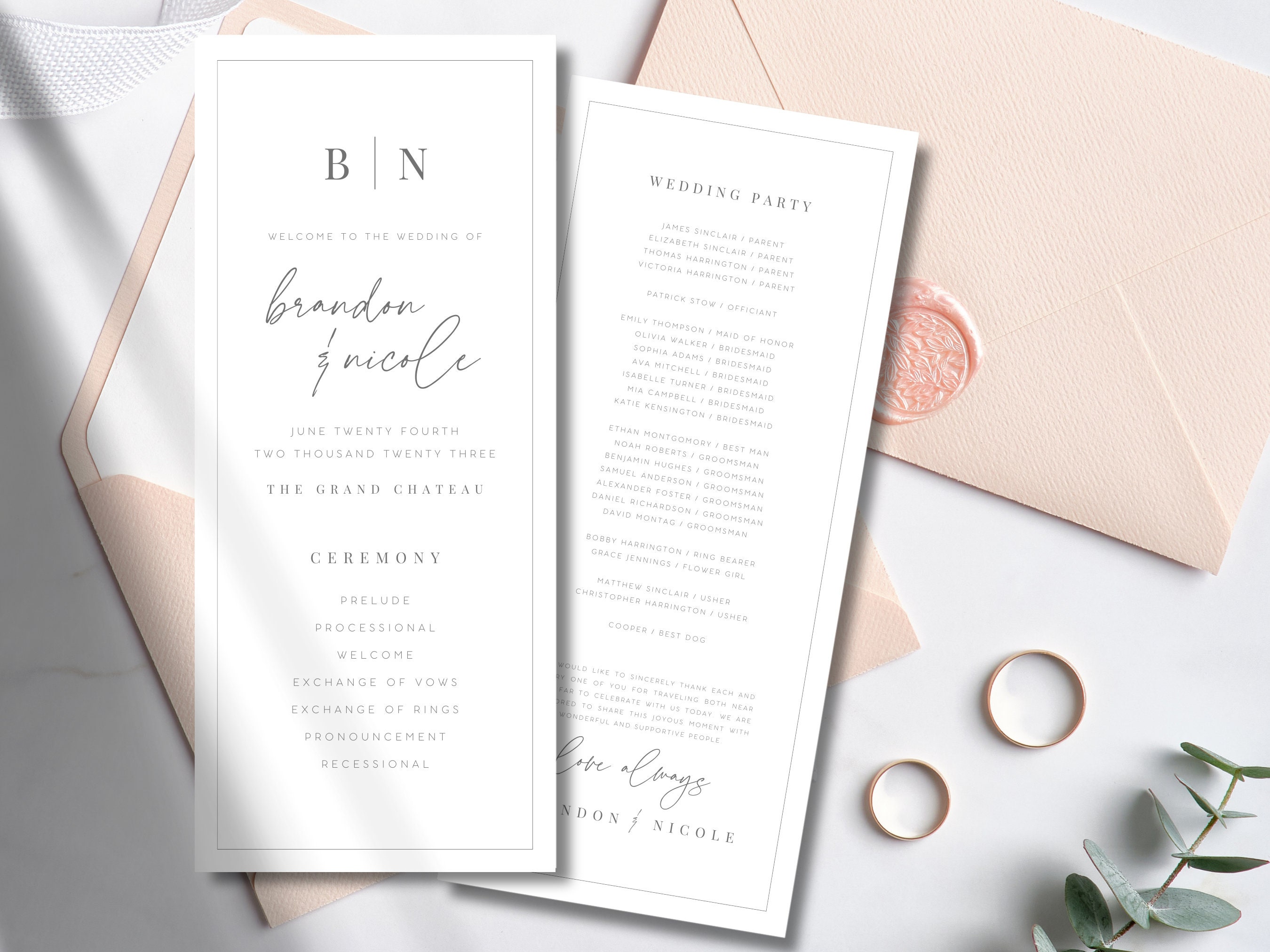 Modern Wedding Program Template, Wedding Ceremony Program, Canva ...