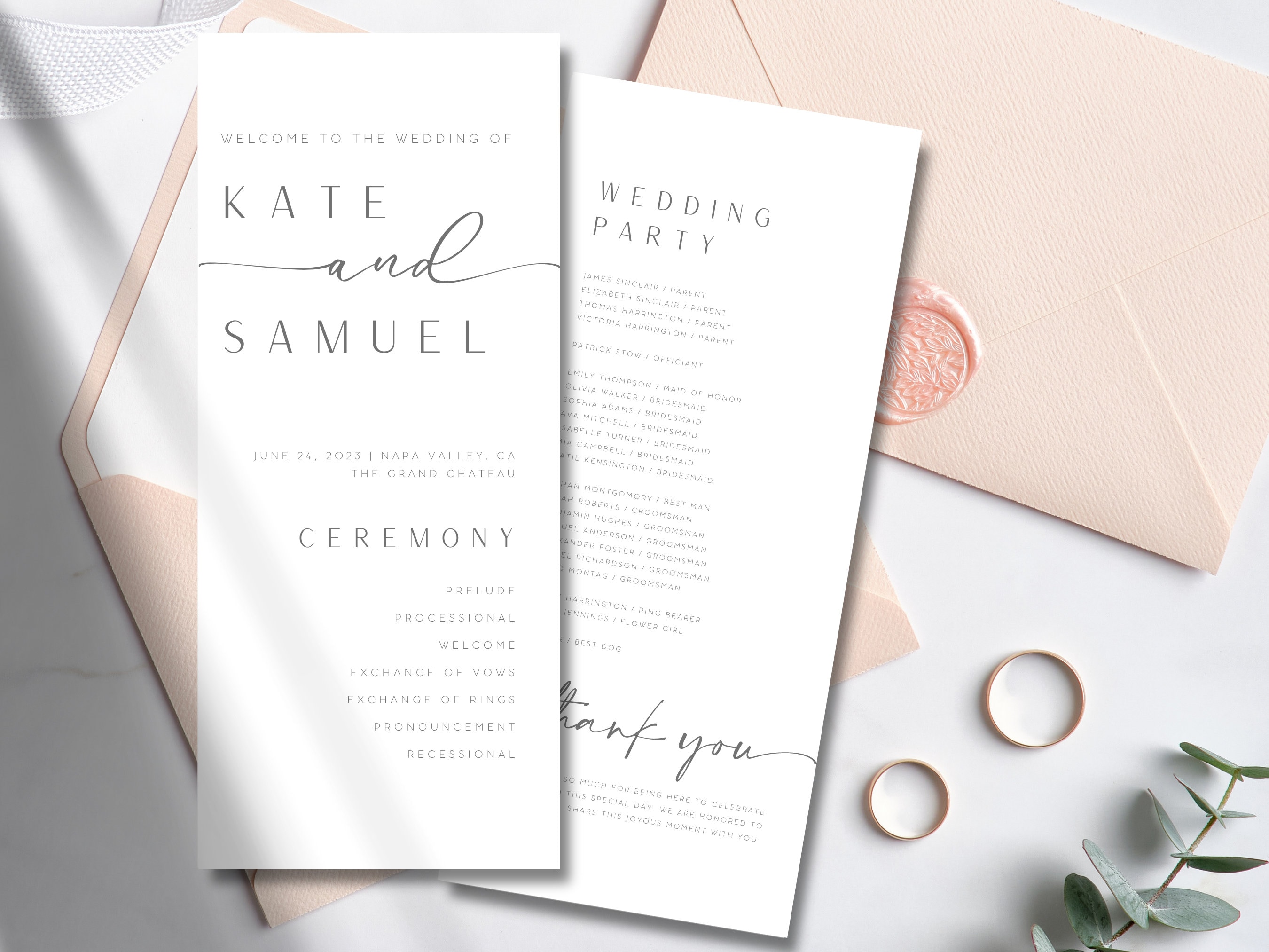 Modern Wedding Program Template: Minimalist Ceremony (canva Download ...