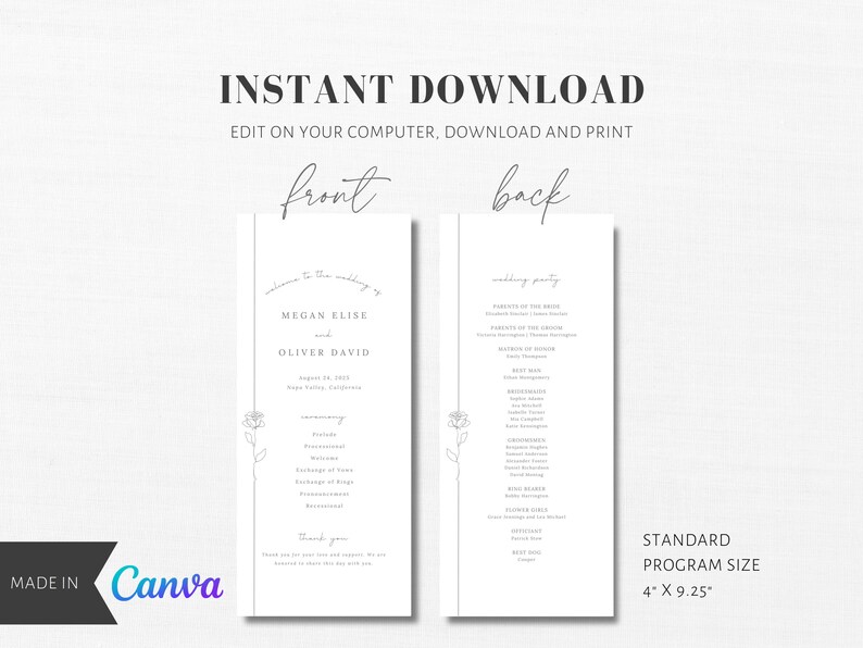 Modern Wedding Program Template: Minimalist Ceremony Design (canva ...