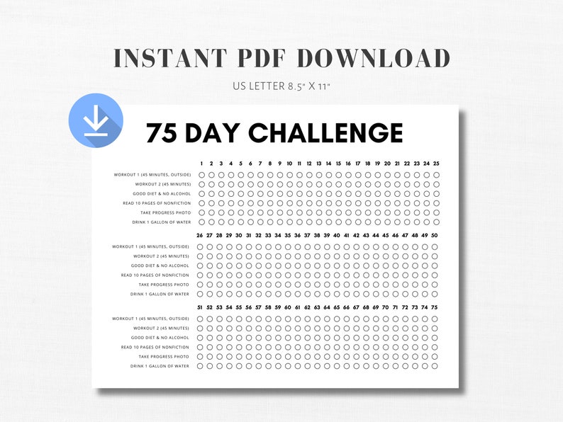 75 Day Challenge 75 Hard Challenge New Year Challenge 75 Hard Tracker ...