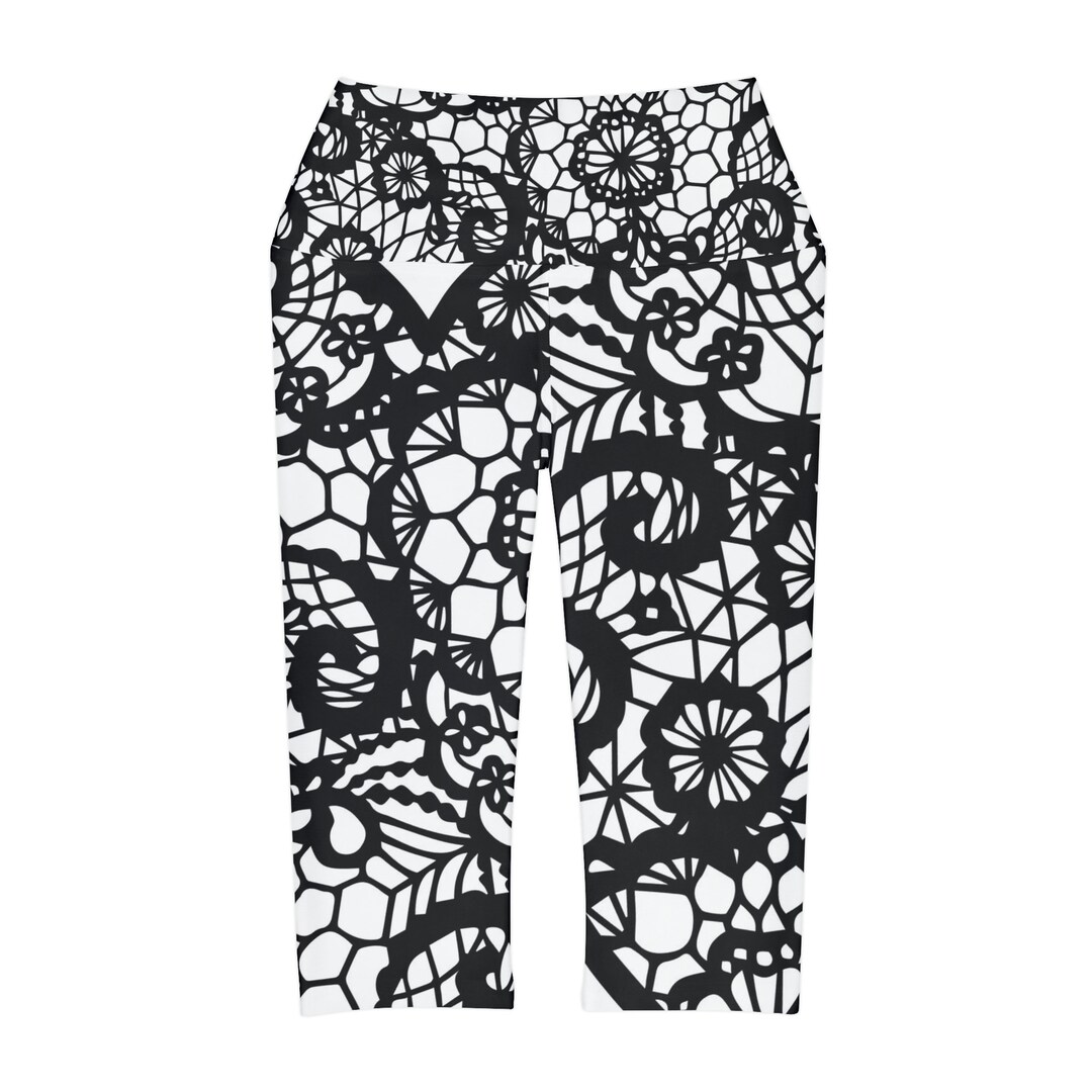 Black White Lace Capri Leggings, Gift for Her, Wife, Mom, Fiancee ...