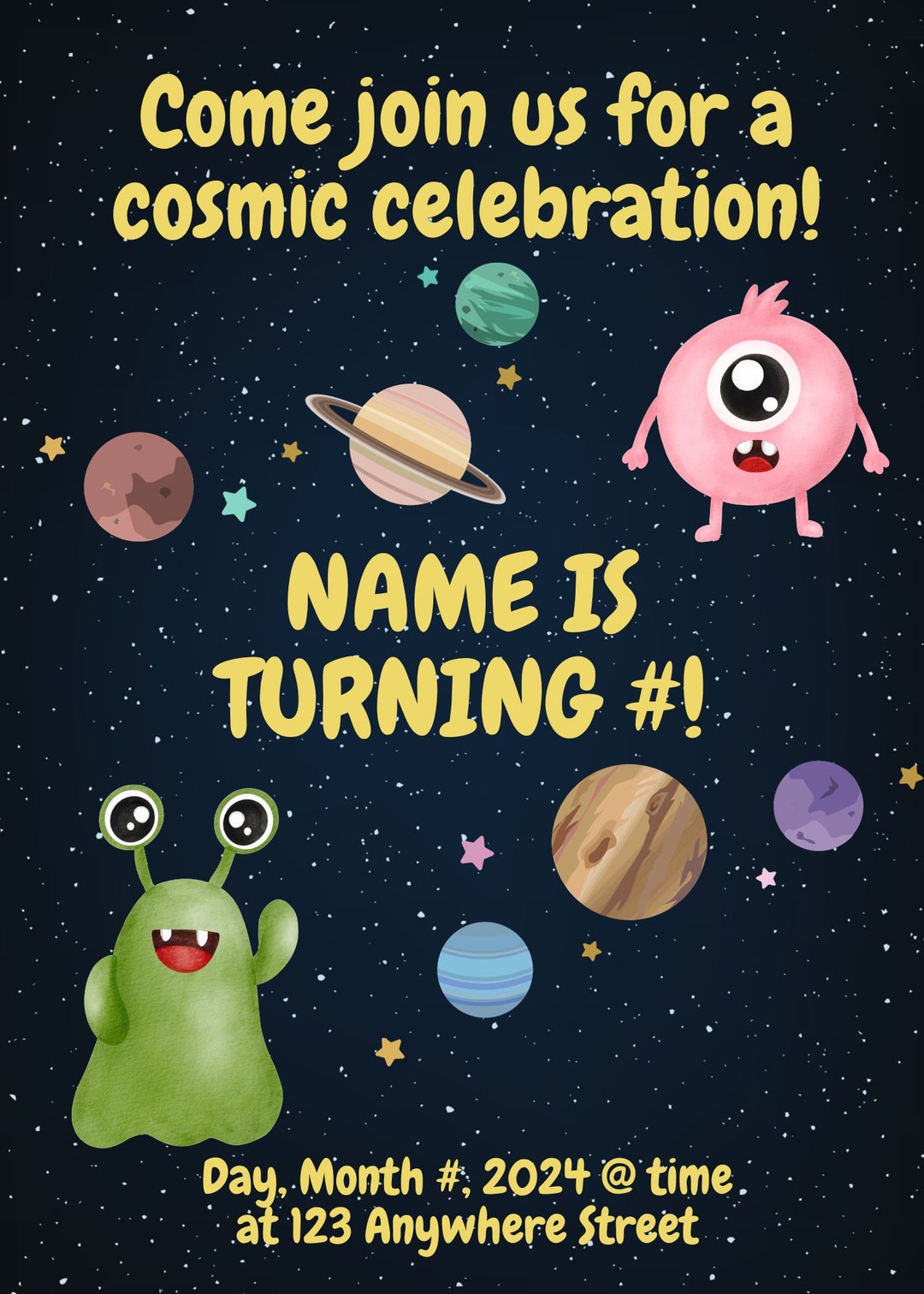 Editable Kids' Space Birthday Invitation - Etsy