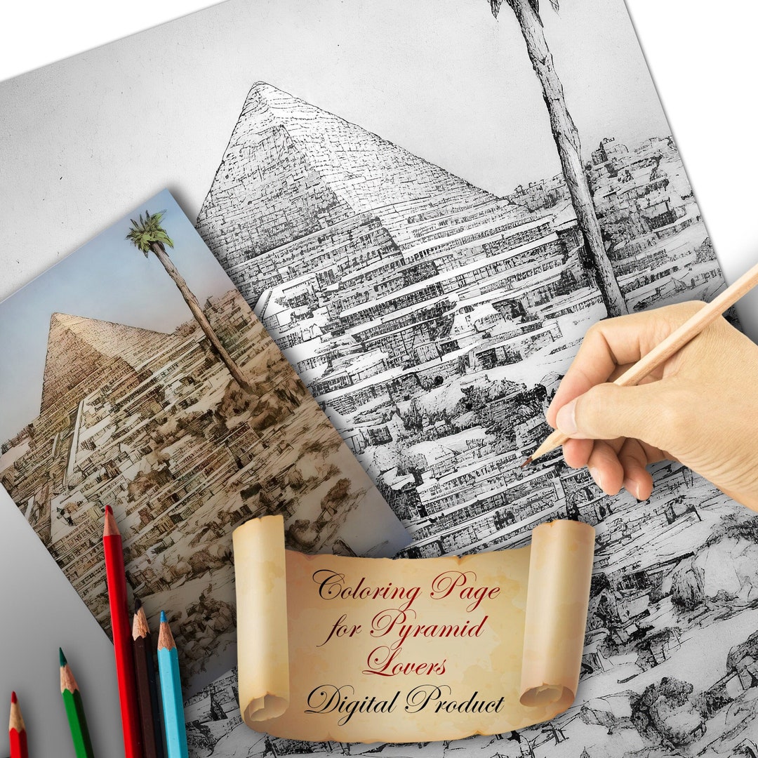 Stone Pyramid Adult Coloring Book Digital Download Gift Illustration ...