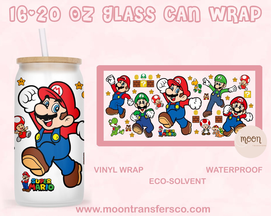 SM Mario Cup Wrap Glass Cup Wrap 16 Oz Glass Cup Wrap Eco Solvent Wraps ...