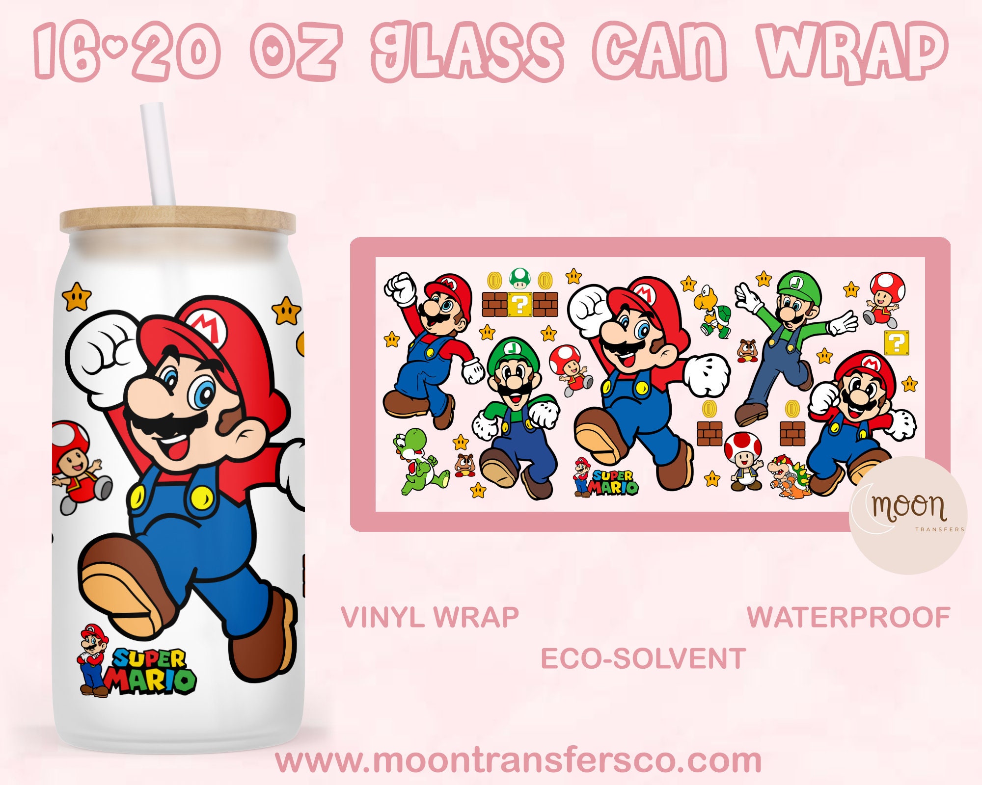SM Mario Cup Wrap Glass Cup Wrap 16 Oz Glass Cup Wrap - Etsy