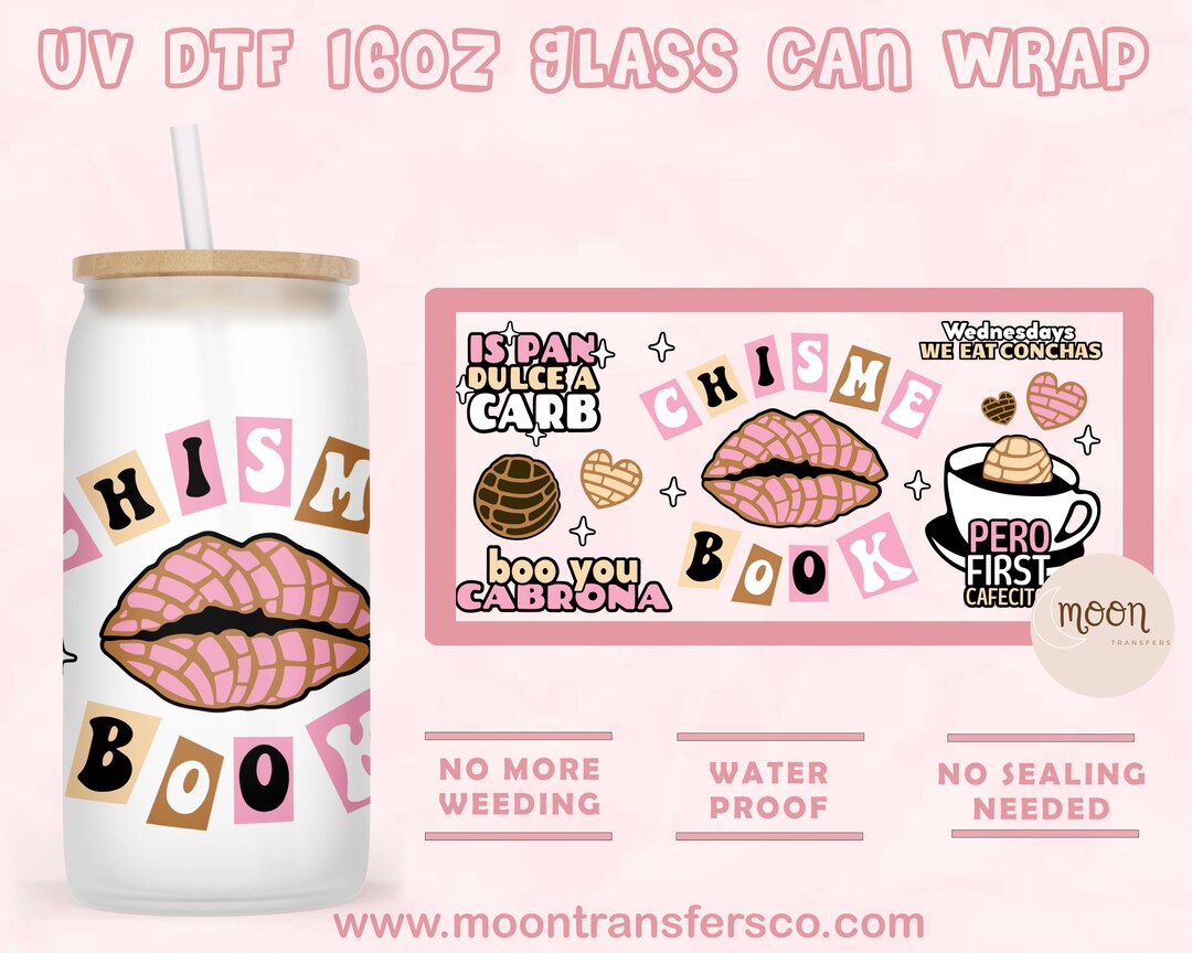 Chisme Book UV DTF Cup Wrap Glass Cup Wrap 16 Oz Glass Cup Wrap UV ...