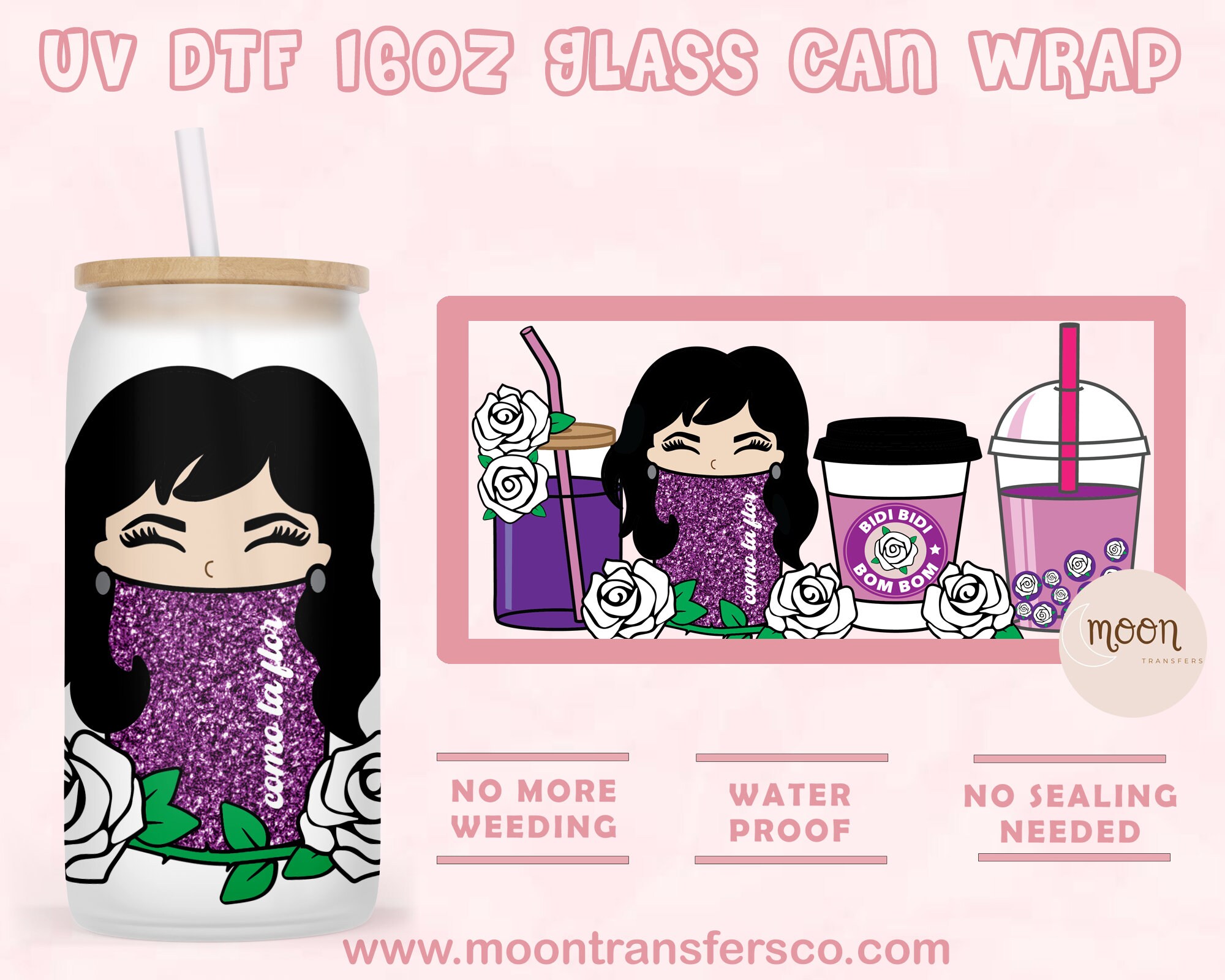 001 UV DTF Cup Wrap Glass Cup Wrap 16 Oz Glass Cup Wrap UV Cartoon - Etsy