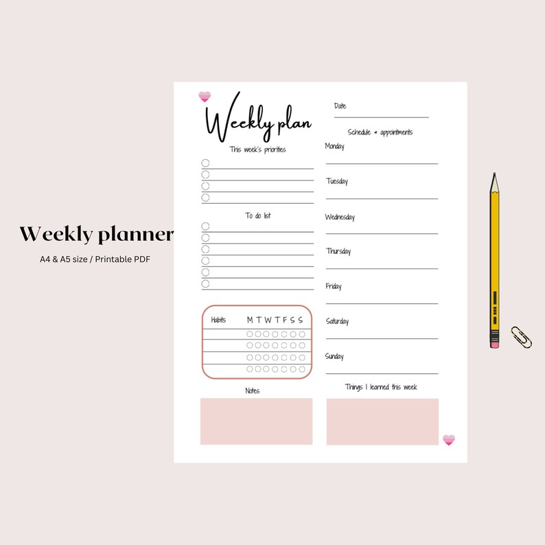 Pink Daily Planner, Weekly Planner, Monthly Planner, Printable Planner ...