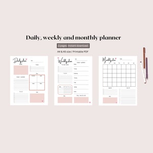 Pink Daily Planner, Weekly Planner, Monthly Planner, Printable Planner ...