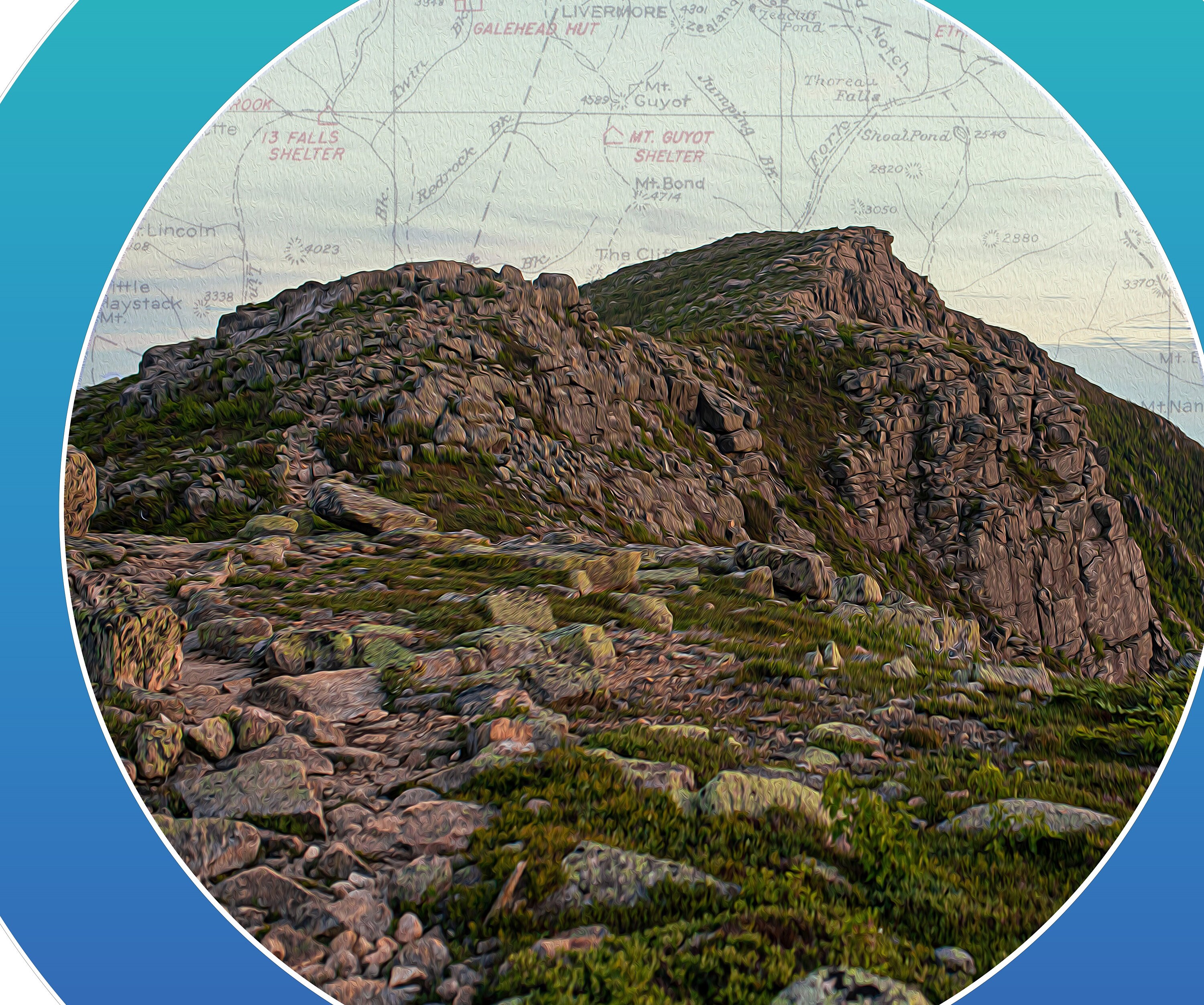 Bondcliff Sticker - Oil Stylized Photo With Map - White Mountains - New ...