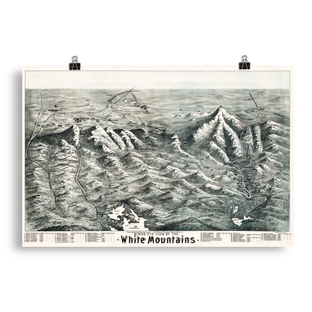 Vintage White Mountains NH Map Print - Birds-eye View of the White ...
