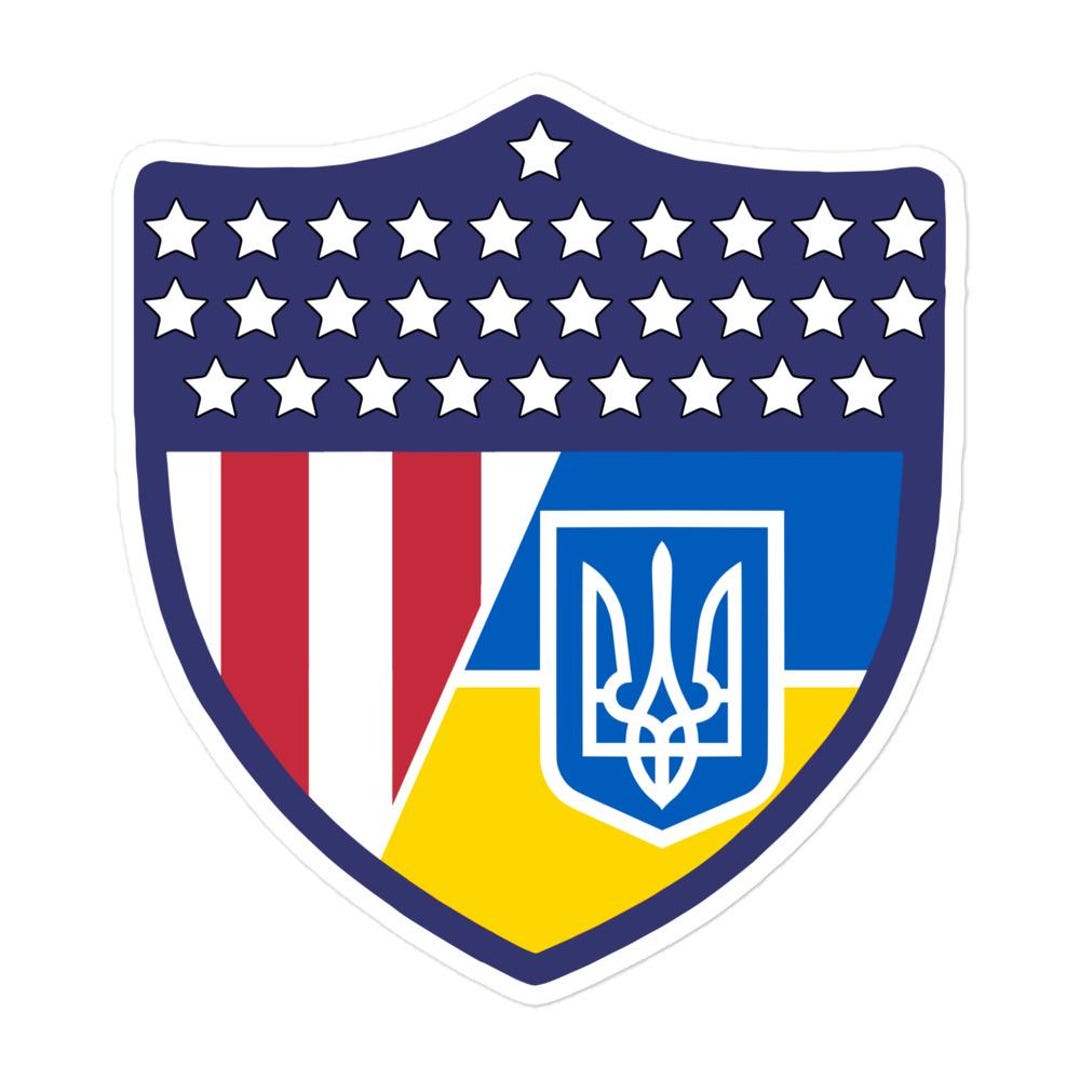 Ukraine & USA Shield of Columbia Sticker - American Flag - Ukrainian ...
