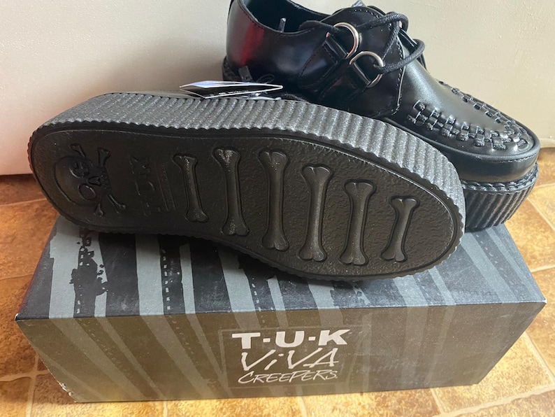 Deadstock Vintage Style Black Leather High Creeper Shoes T.U.K. - Etsy