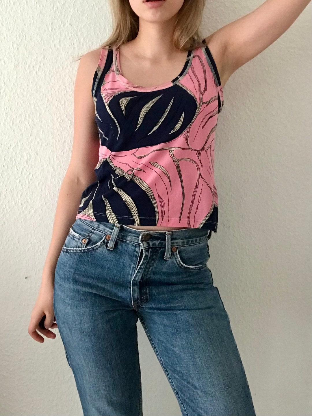 Vintage Y2k Miu Miu Pink & Blue Nylon Tank Top - Etsy