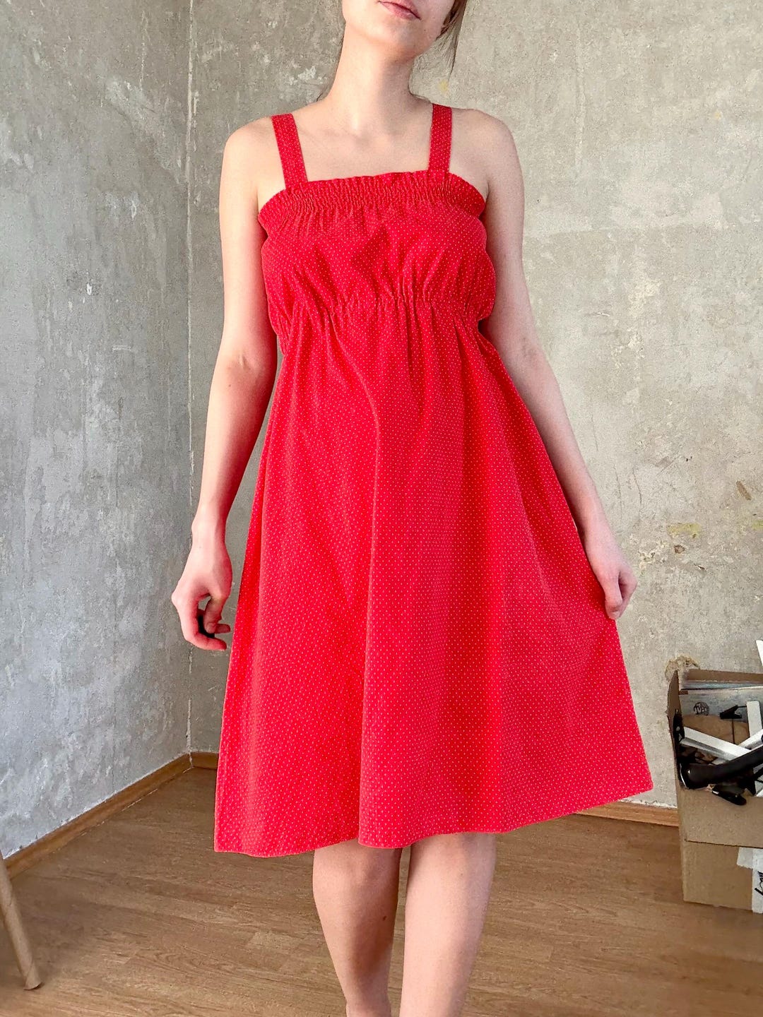 Vintage 70s Mod Hippie Cottagecore Red Polka Dot Cotton Sleeveless ...
