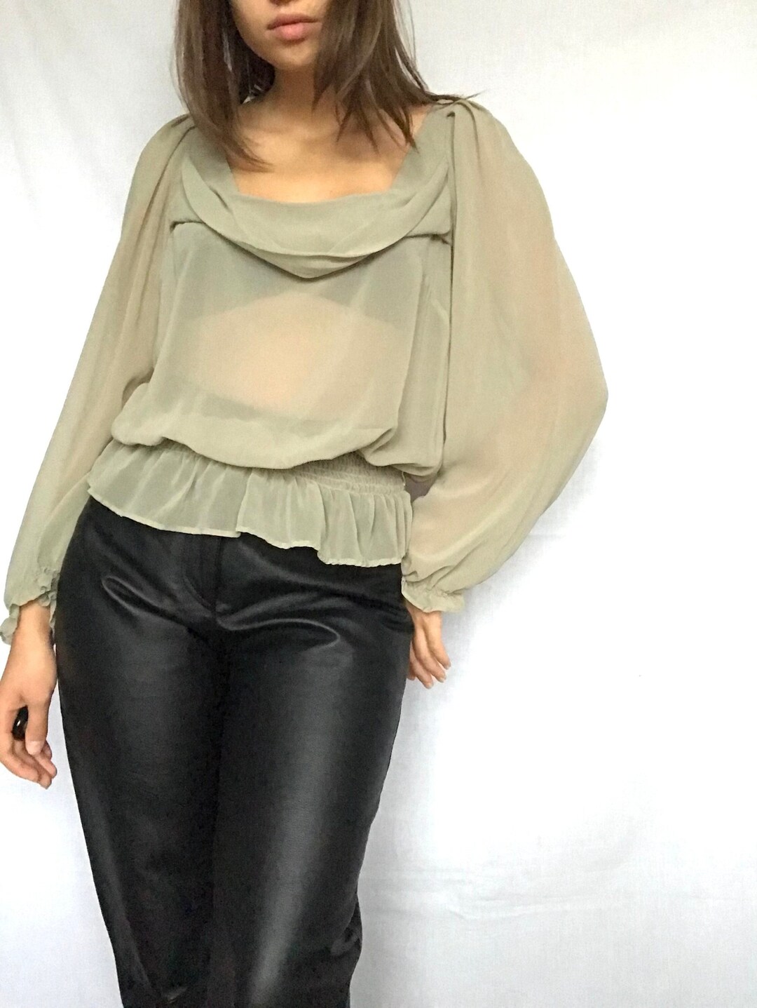 Vintage 90s 2000s See-through Grey Green Long Sleeve Blouse - Etsy