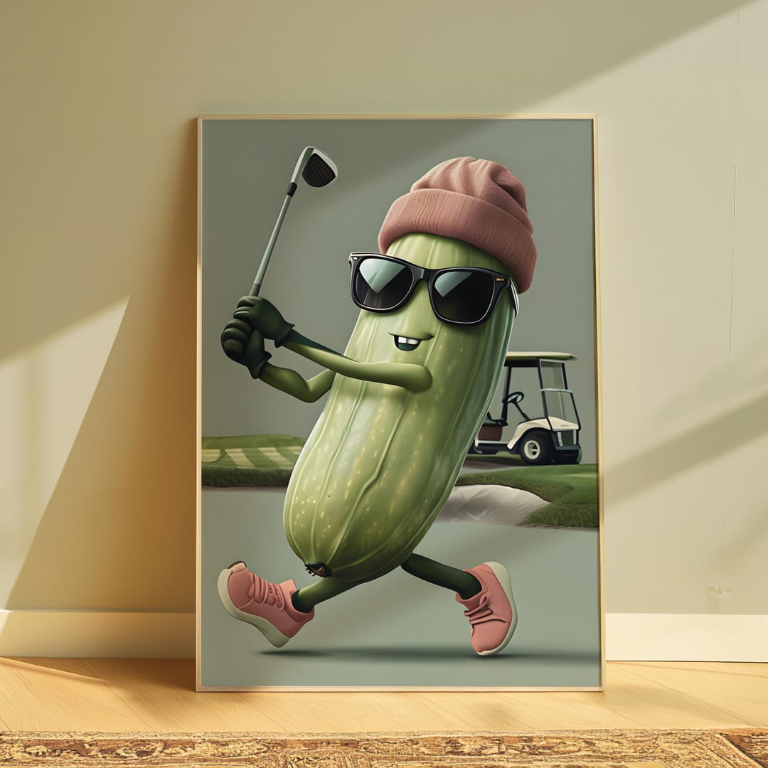 Downloadable Cucumber Golf Wall Art, Whimsical Pickle Wall Art, Man ...