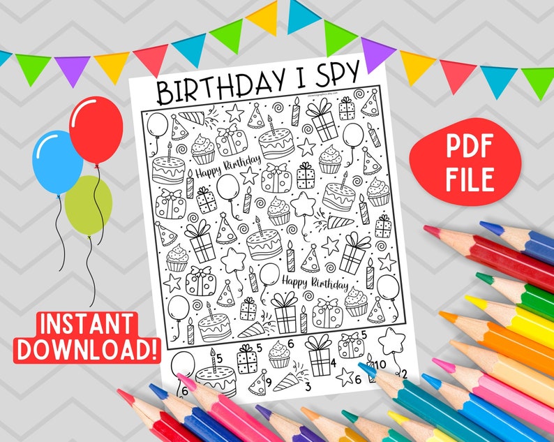 Birthday I Spy Activity, Happy Birthday - Etsy