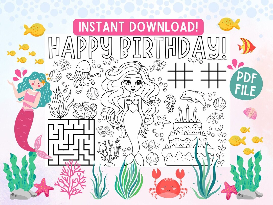 Mermaid Birthday Activity Sheet - Etsy