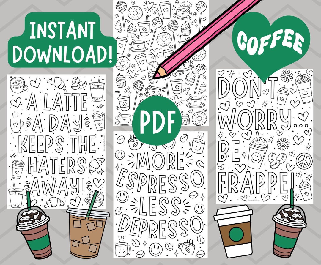 Coffee Themed Coloring Pages, Coffee Lovers, Adult Coloring - Etsy