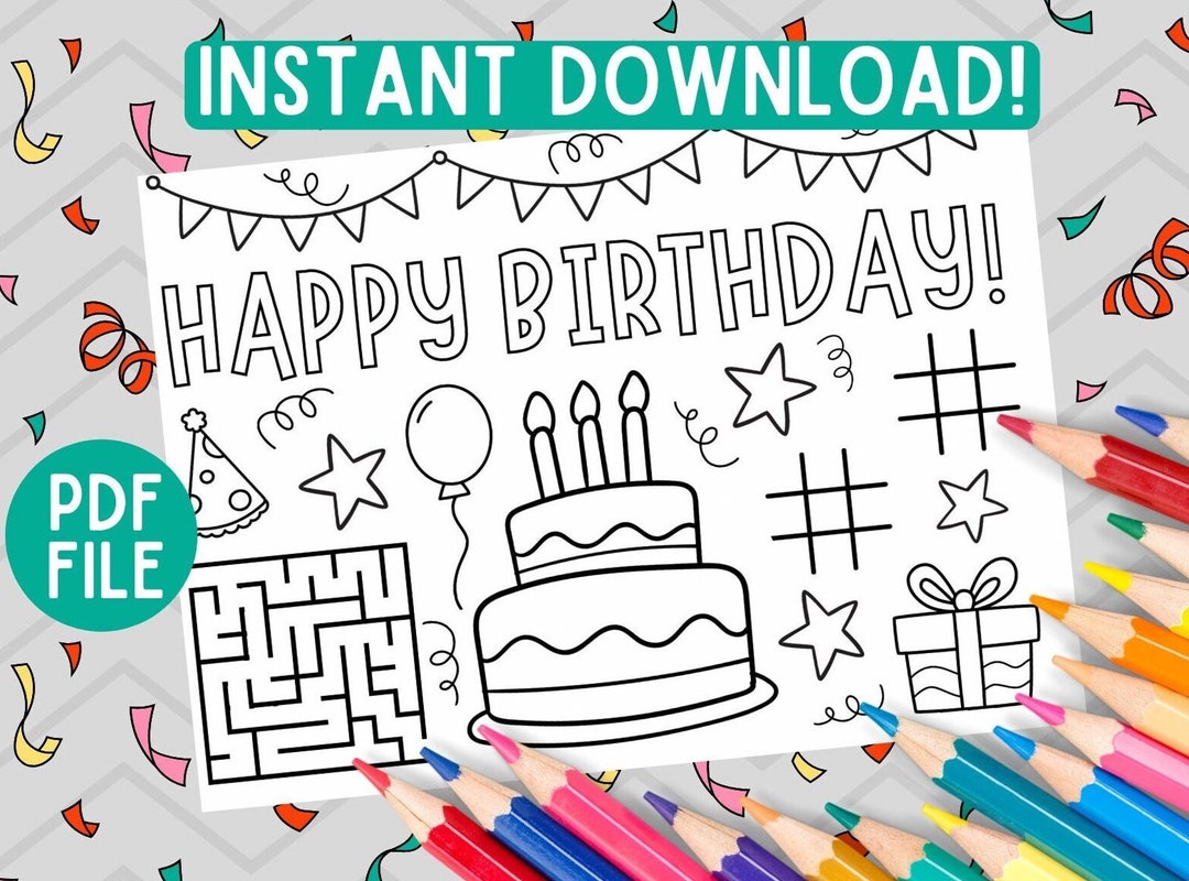 Birthday Activity Sheet, Happy Birthday Coloring Page - Etsy