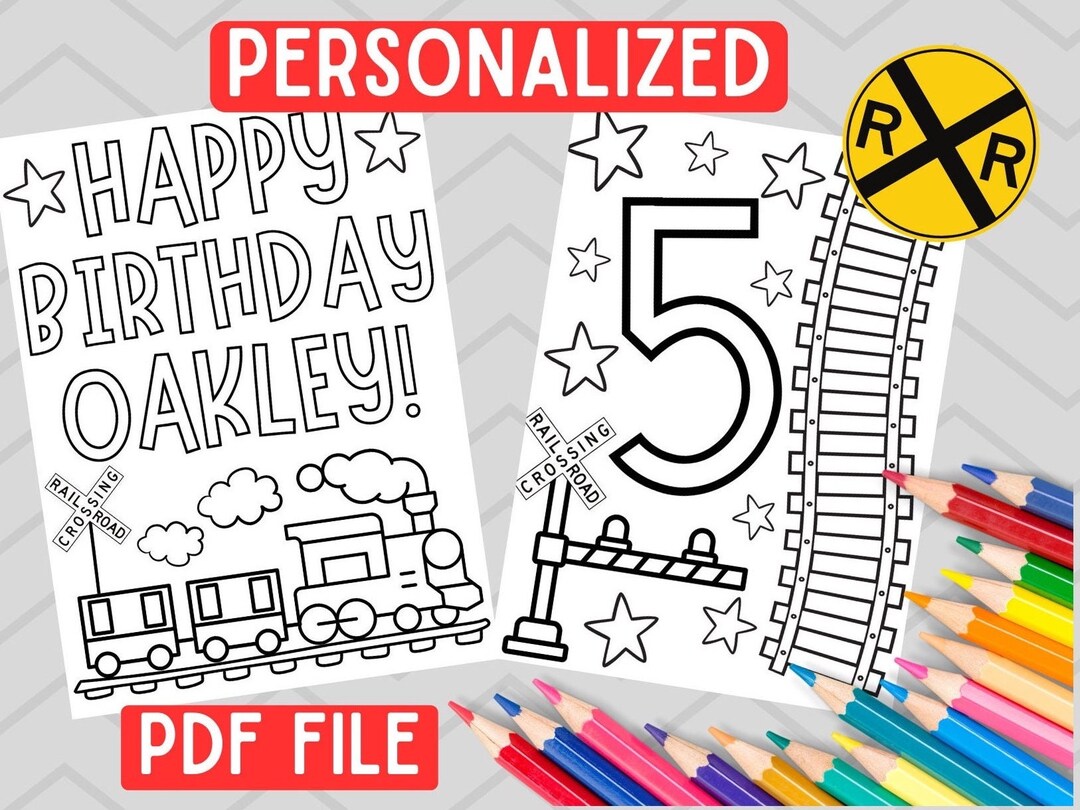 Personalized Train Birthday Coloring Pages - Etsy