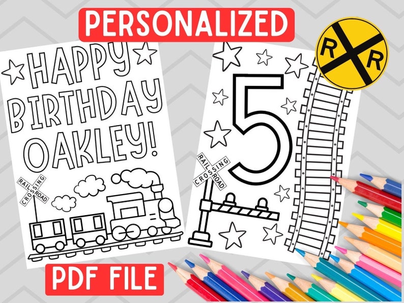 Personalized Train Birthday Coloring Pages - Etsy
