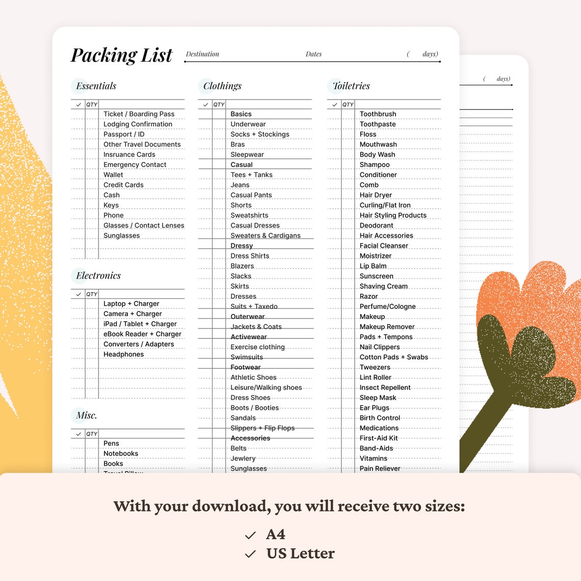 Travel Packing List | Printable PDF - Etsy