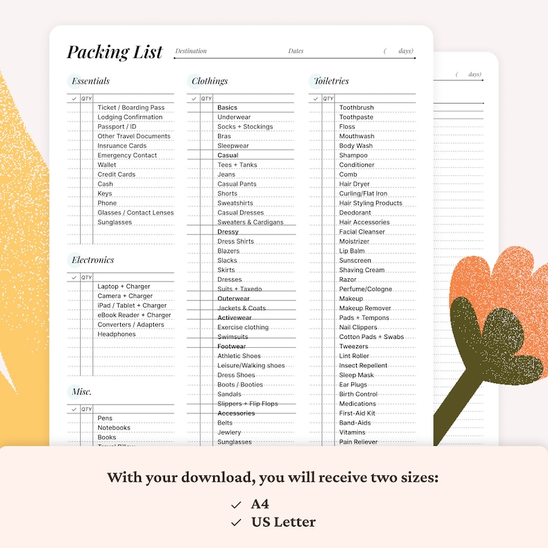 Travel Packing List | Printable PDF - Etsy UK
