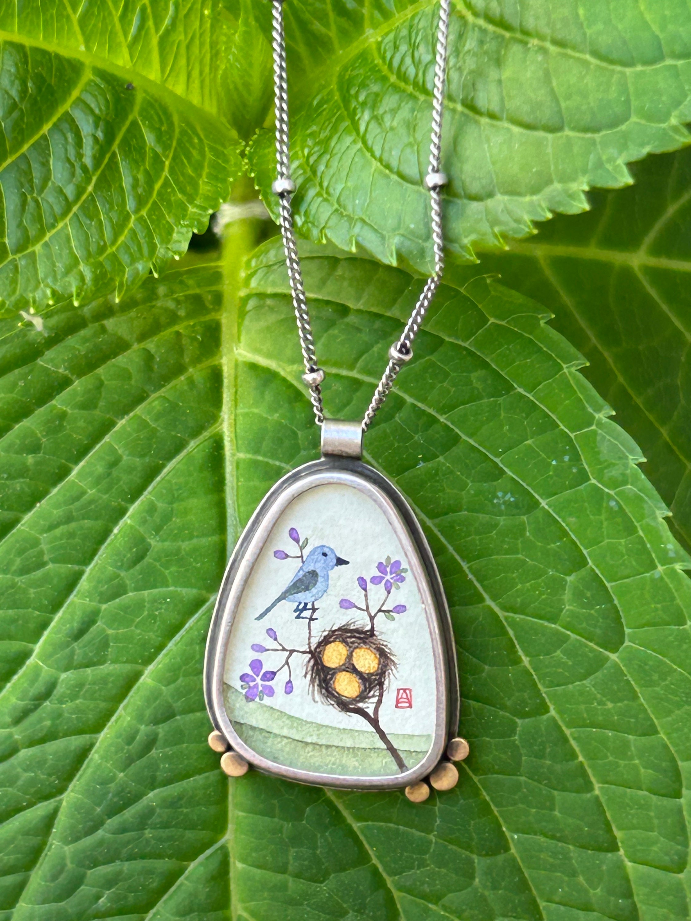 Ananda Khalsa 22k Gold Dot Bluebird W/nest Necklace & Matching Bluebird Earrings - Etsy