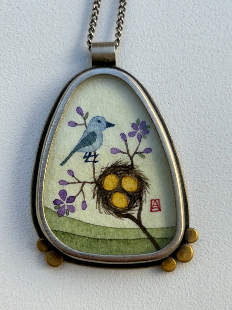 Ananda Khalsa 22k Gold Dot Bluebird W/nest Necklace & Matching Bluebird Earrings - Etsy