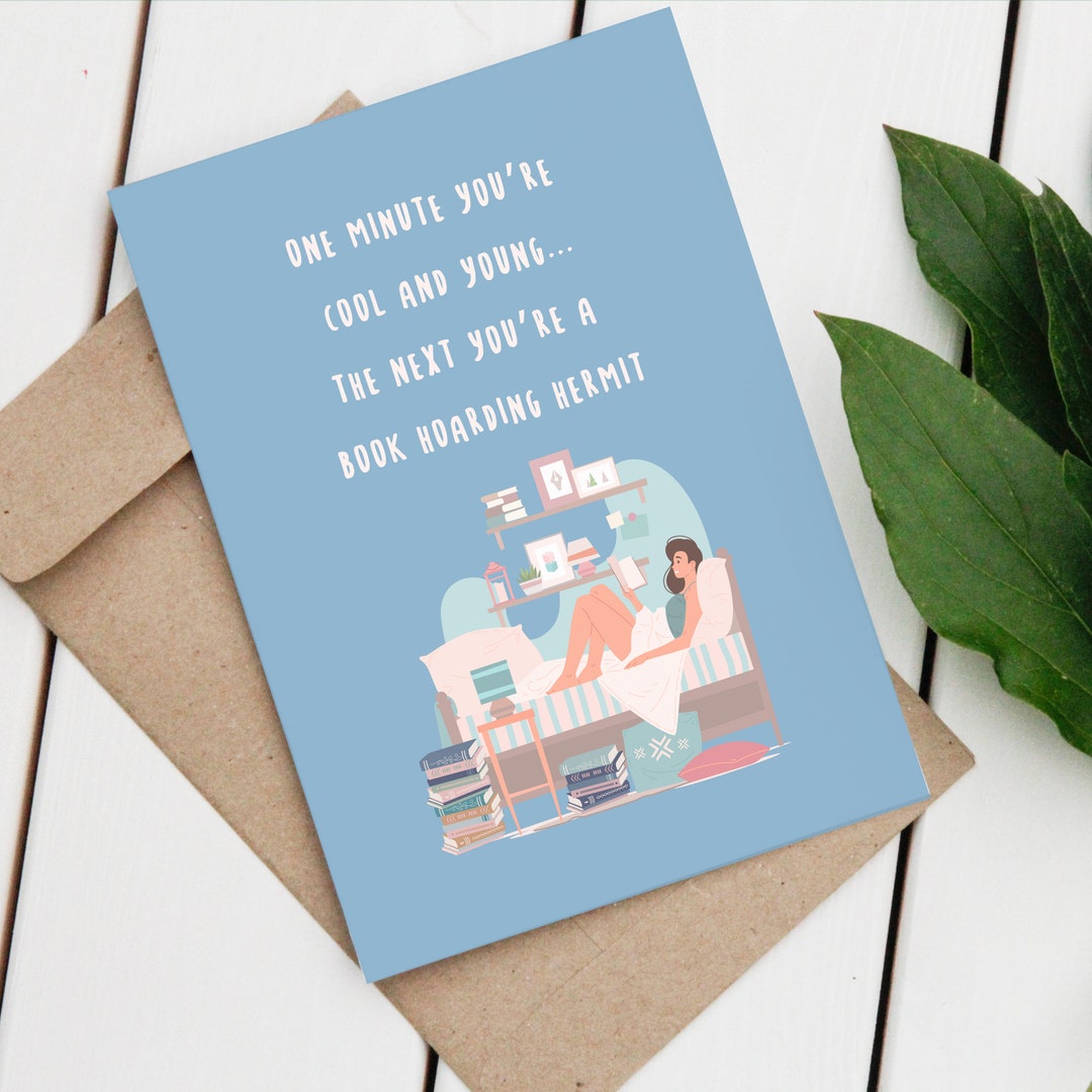 Book Hoarding Hermit - Book Birthday Card - Bookworm Card - Book Lover ...